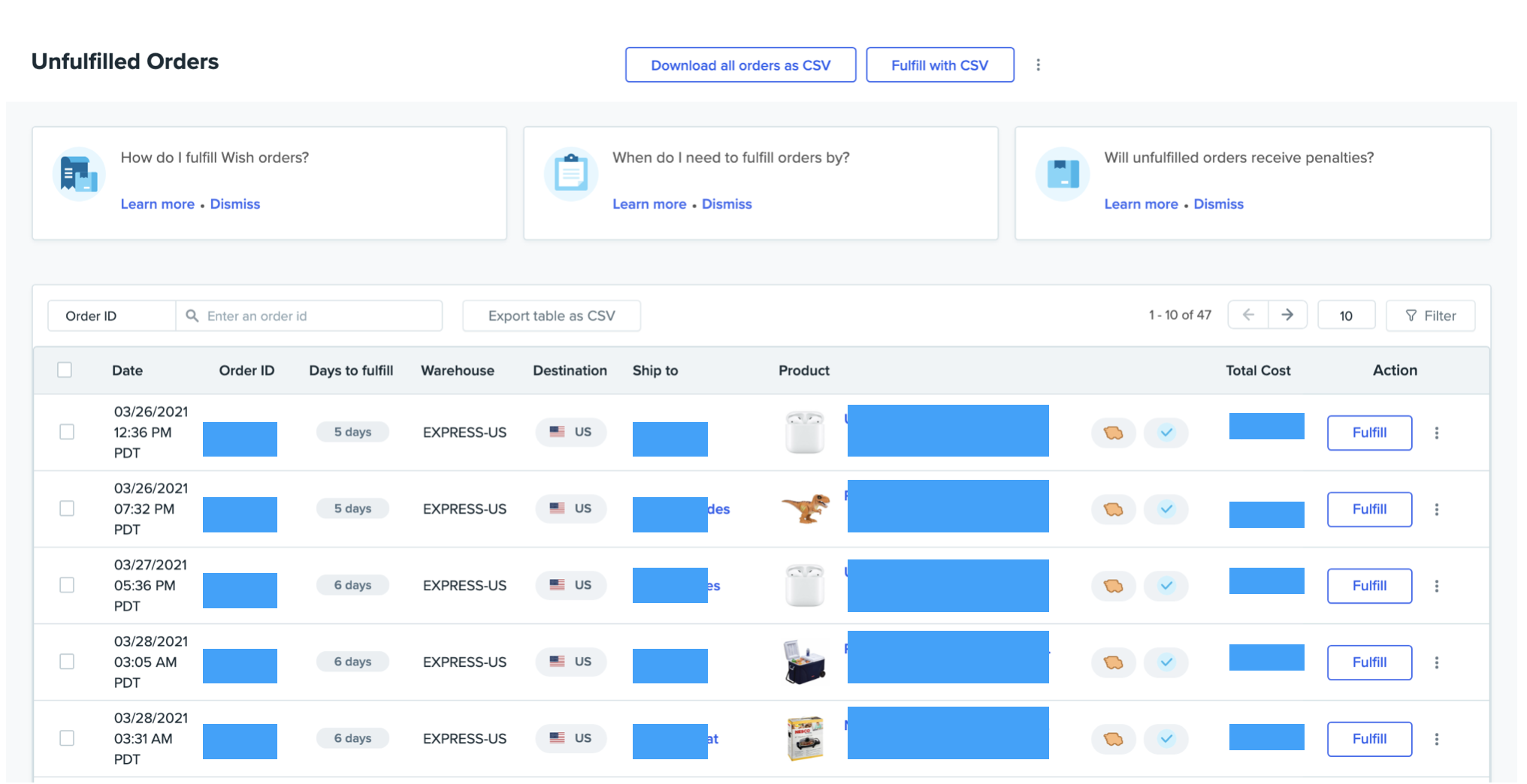 What information do I see for my orders? – Wish Merchant Help Center